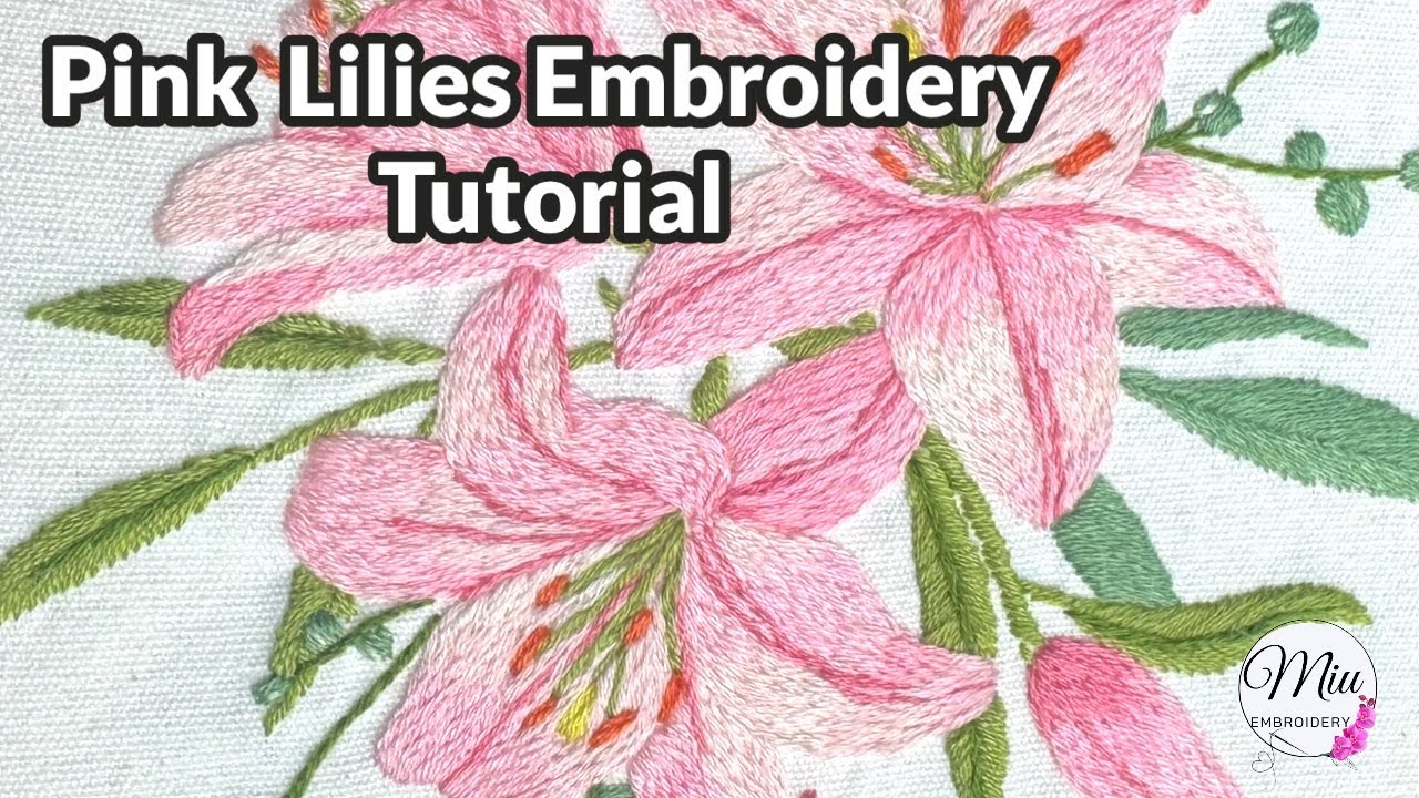 Tutorial - Pink Lilies 🌸- Needle Painting Hand Embroidery Pattern - YouTube