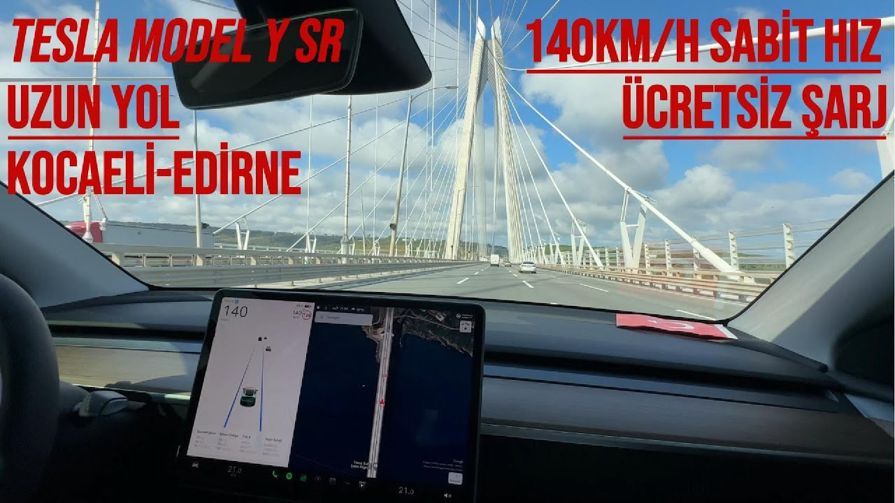 TESLA MODEL Y SR 140KM HIZLA KOCAELİ-EDİRNE UZUN YOL | ÜCRETSİZ ŞARJ ...