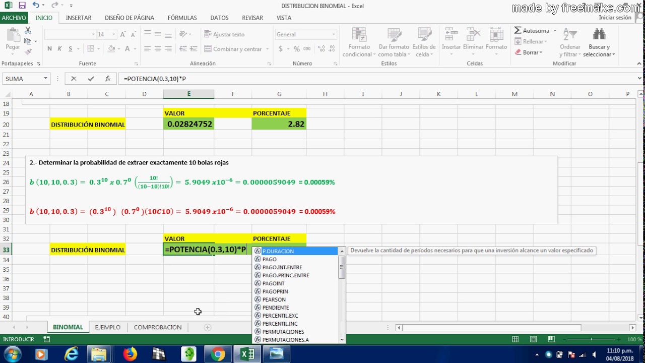 Distribución binomial usando Excel - YouTube