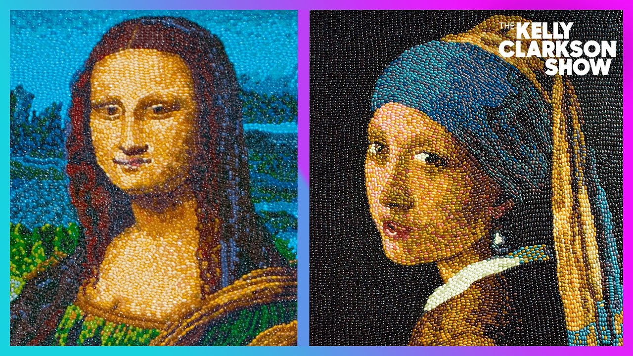 Viral Jelly Bean Artist Unveils Incredible Portrait Of Kelly! - YouTube