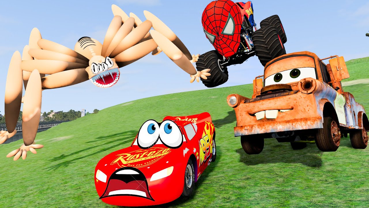Angry Big Creepy SPIDER vs Lightning McQueen - Hero SPİDER-MAN Help ...