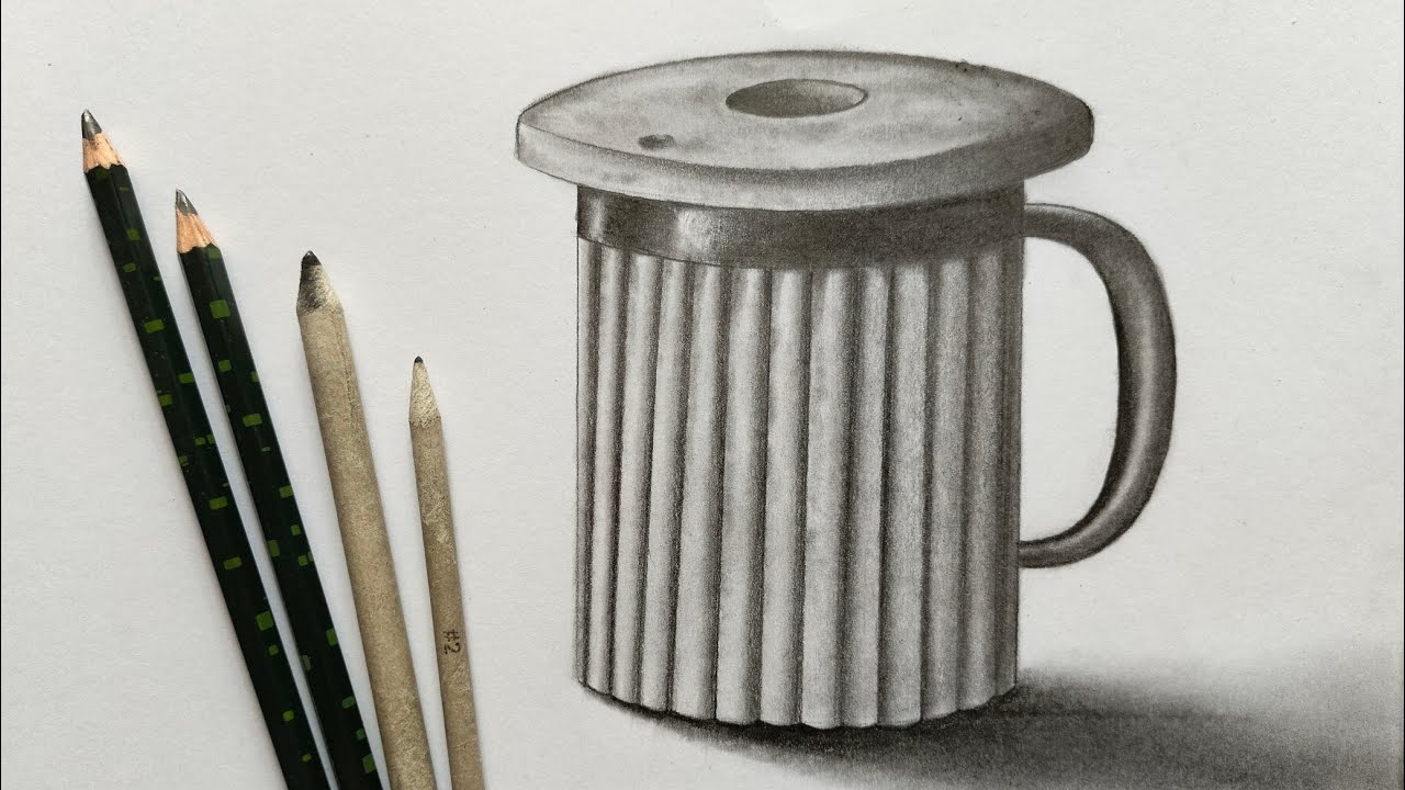 Mug still life shadow pencil drawing tutorial for beginners ...