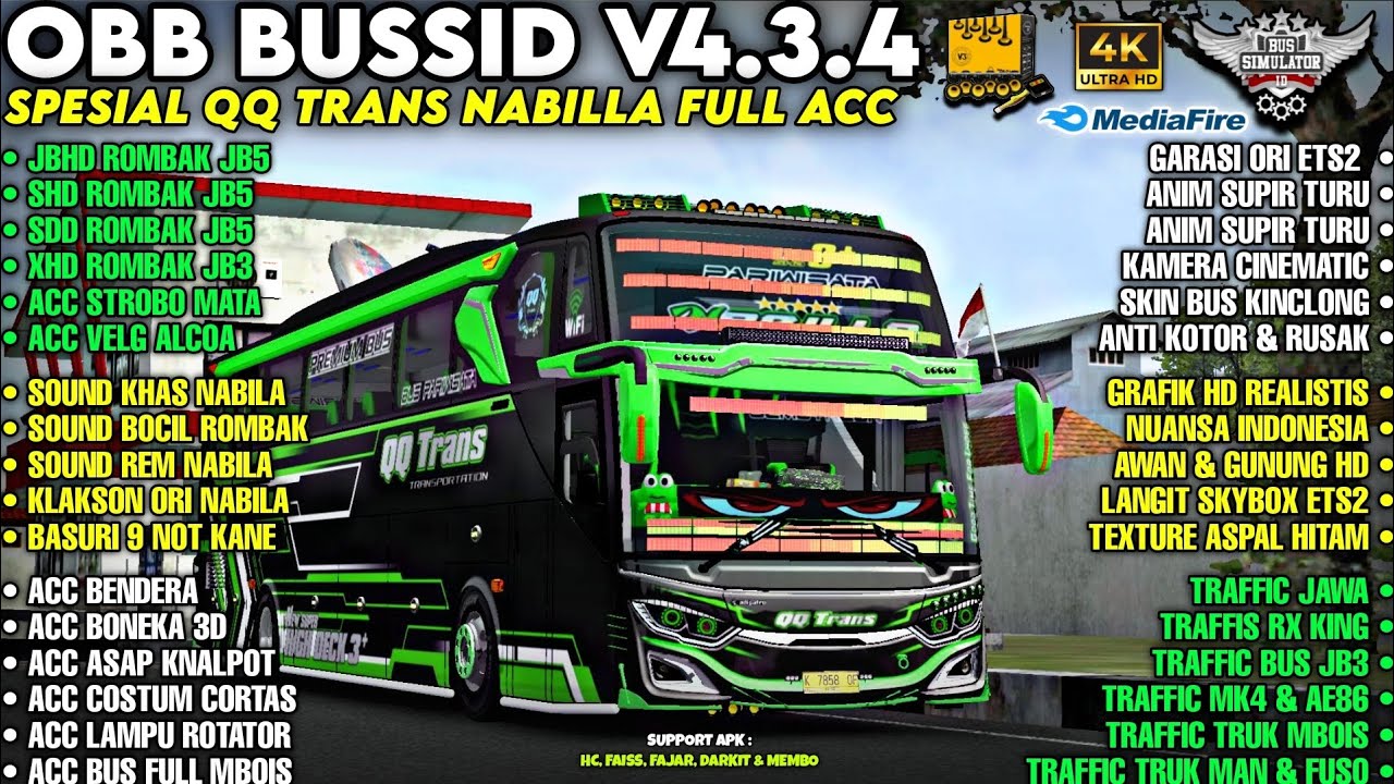 OBB BUSSID V4.3.4 SPESIAL QQ TRANS NABILLA FULL ACC | BUS FULL ROMBAK | GRAFIK HD4K | Bussid v4 ...