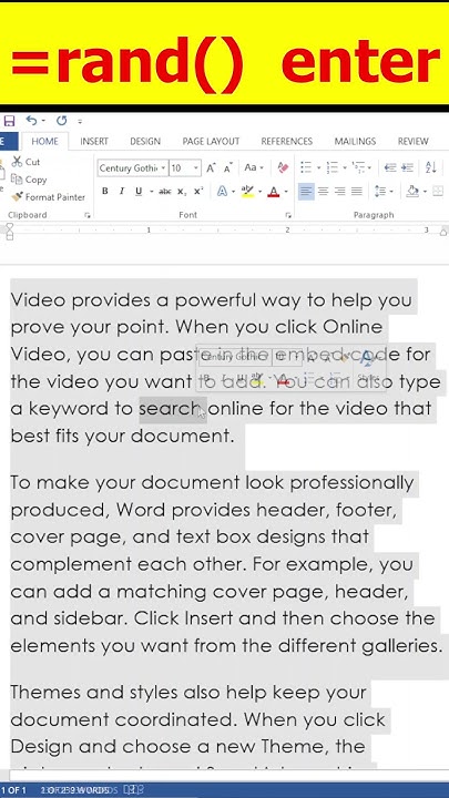 মাইক্রোসফট ওয়ার্ড random text । MS WORD =rand () FUNCTION #shorts #msword - YouTube
