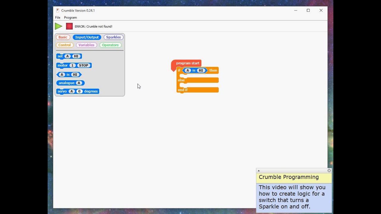Crumble Programming: Control a Sparkle with a Switch - YouTube