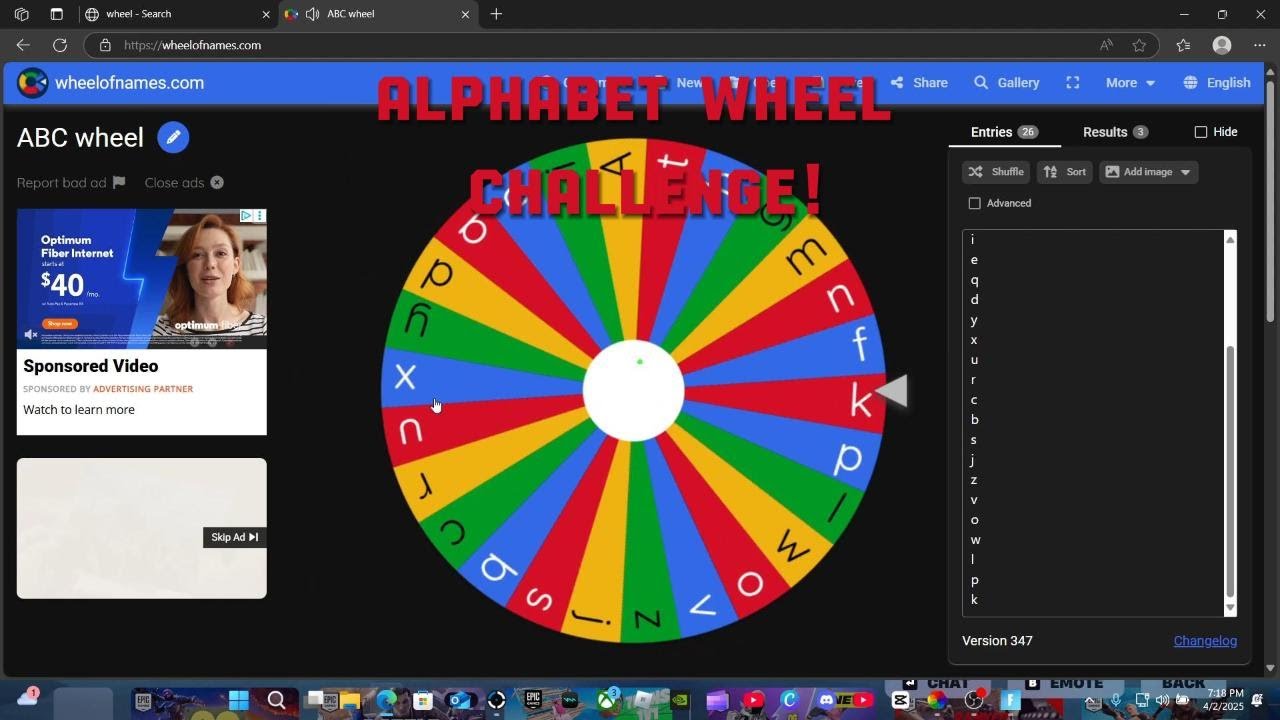 Alphabet wheel challenge!(part 1) - YouTube