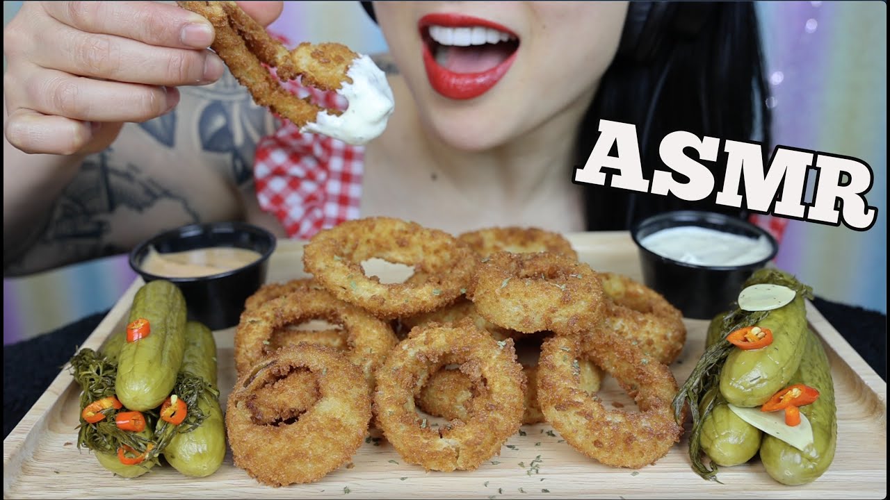 ASMR ONION RINGS + PICKLES (SATISFYING CRUNCHY EATING SOUNDS) NO ...