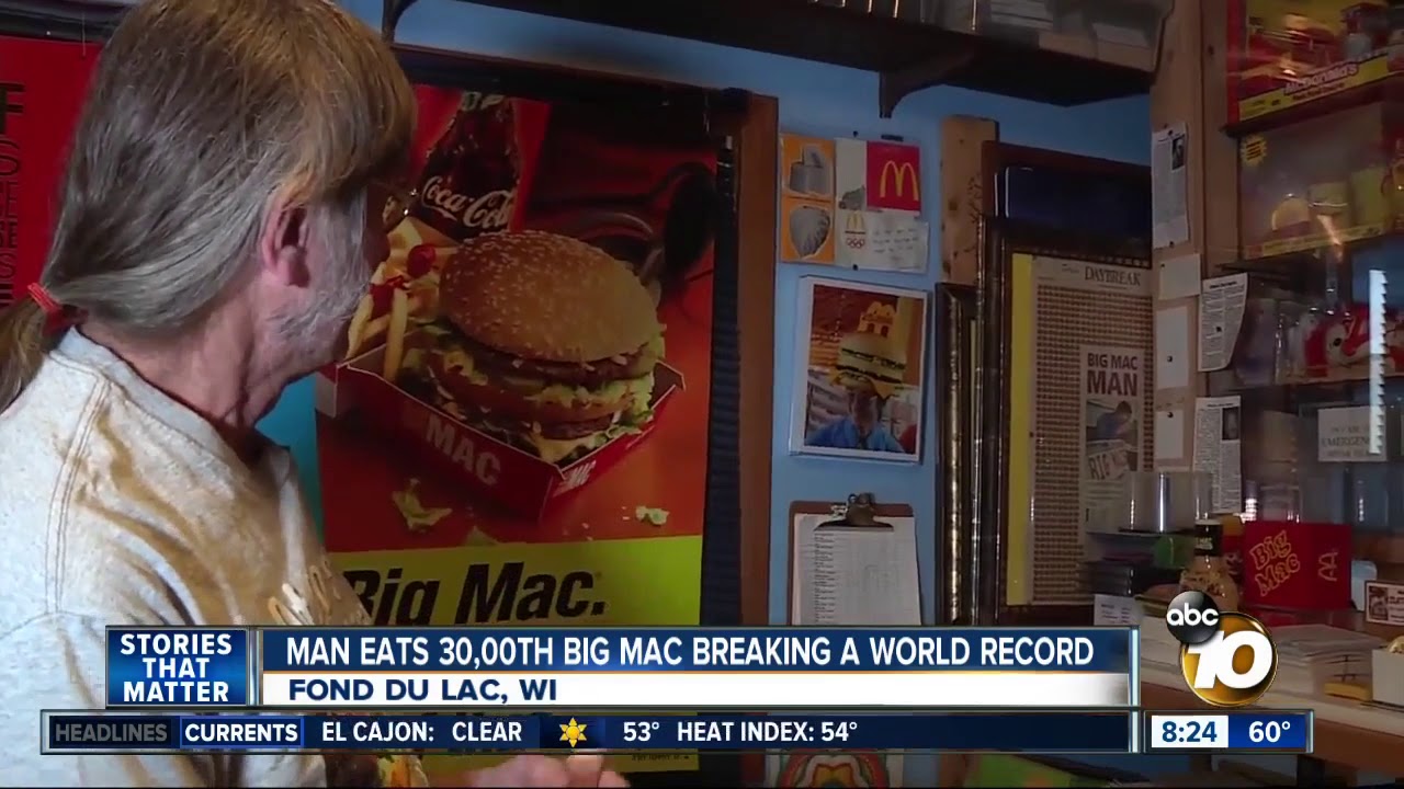 Man eats 30,000th Big Mac, breaking world record - YouTube
