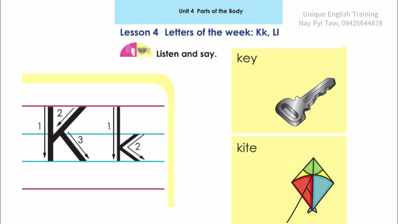 Grade 1 English အင်္ဂလိပ်စာ သင်ရိုးသစ် Unit 4 Lesson 4 Alphabet Kk လိုက်ဆိုလေ့ကျင့်ပ