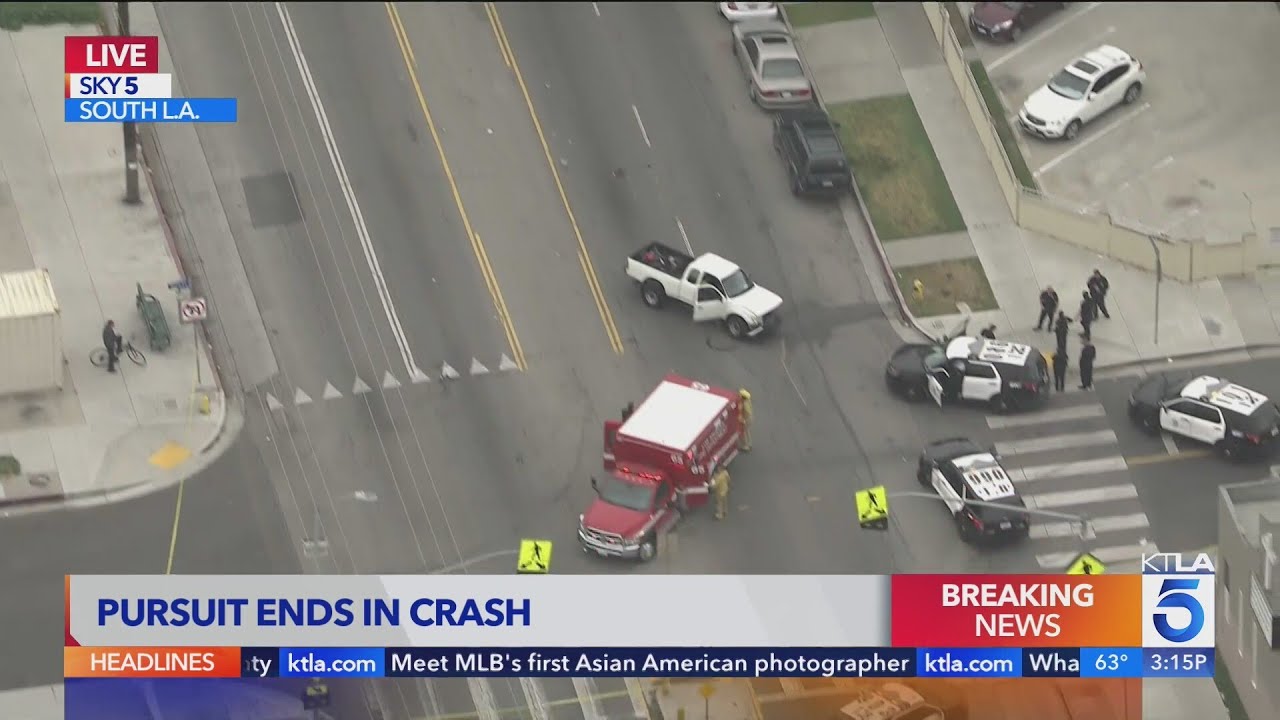 LAPD pursuit ends in South L.A. crash; at least 1 hospitalized - YouTube