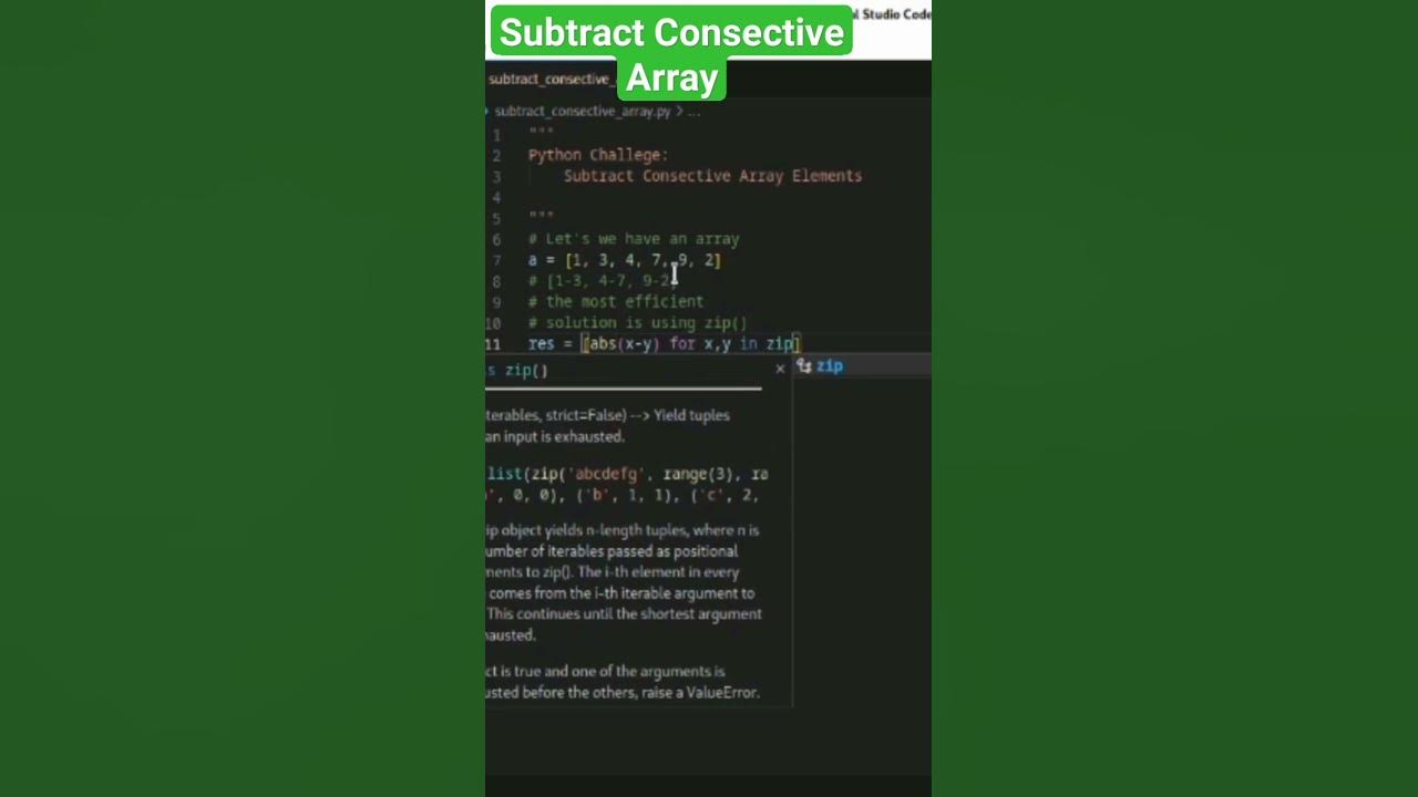 Python Challenge Subtract Consecutive Array Elements Coding Python Shorts Pythonchallenge