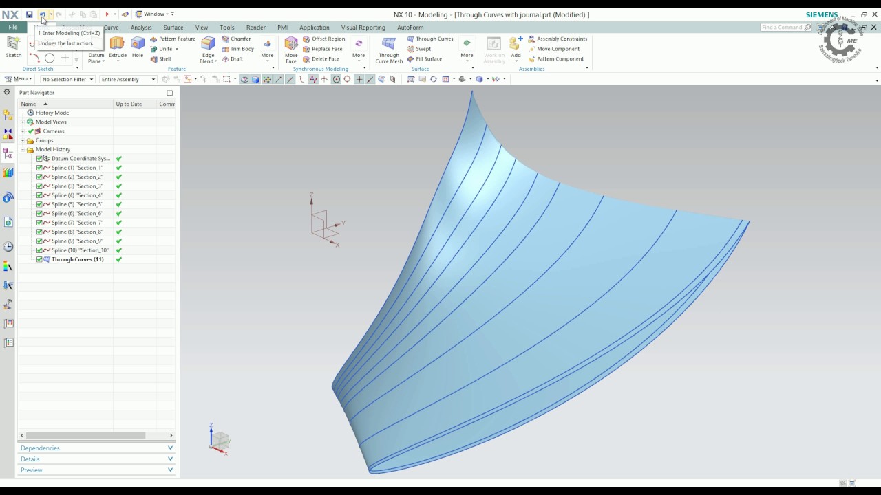 Siemens PLM NX - Through Curves Journal - YouTube