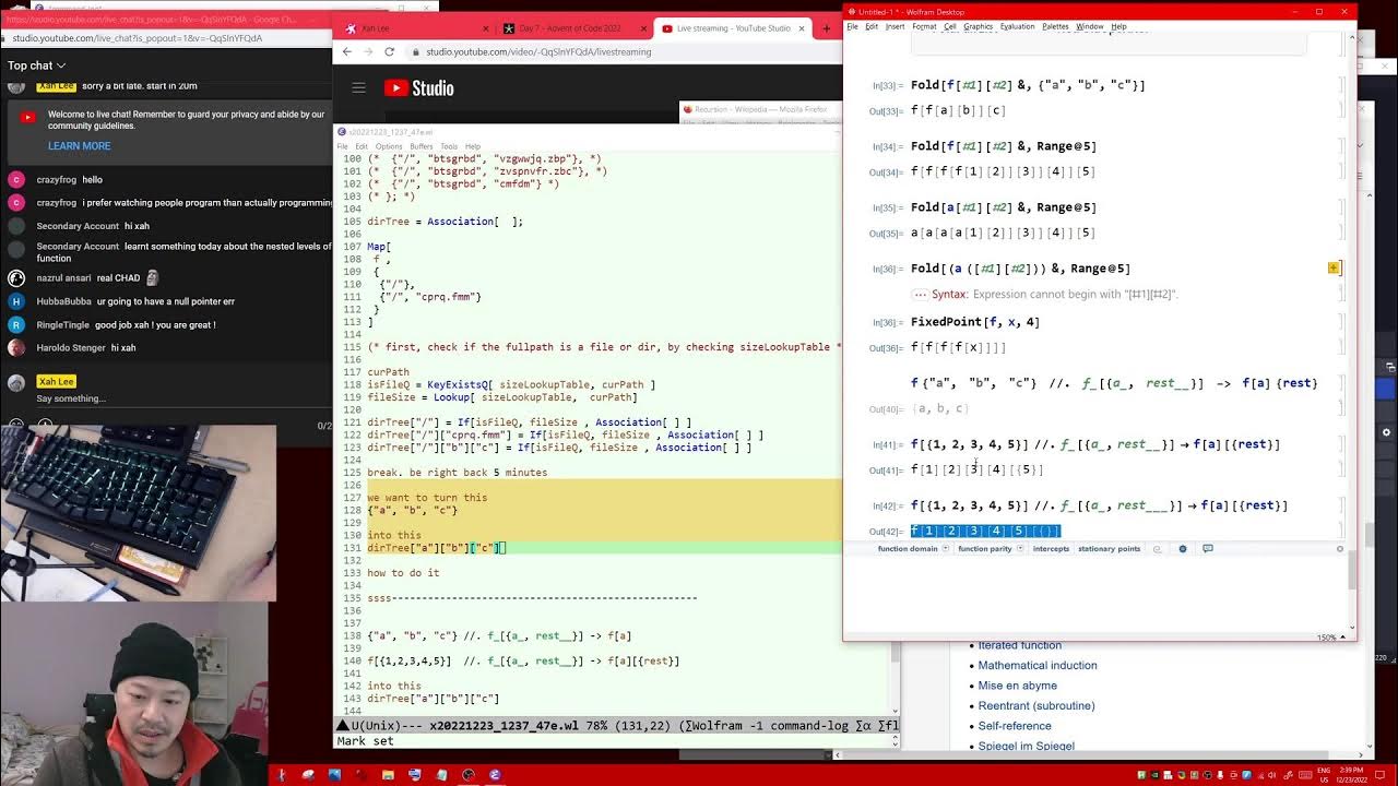 Xah Talk Show 2022-12-23 Advent of Code Day 7 B, in WolframLang, Live Coding - YouTube