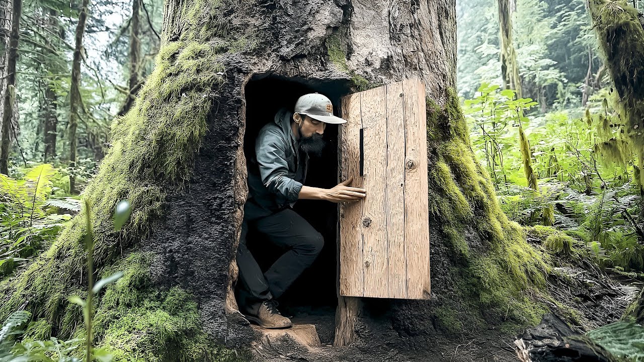 How I Built A Secret Tree House Inside A Giant Oak | Hidden Shelter DIY ...