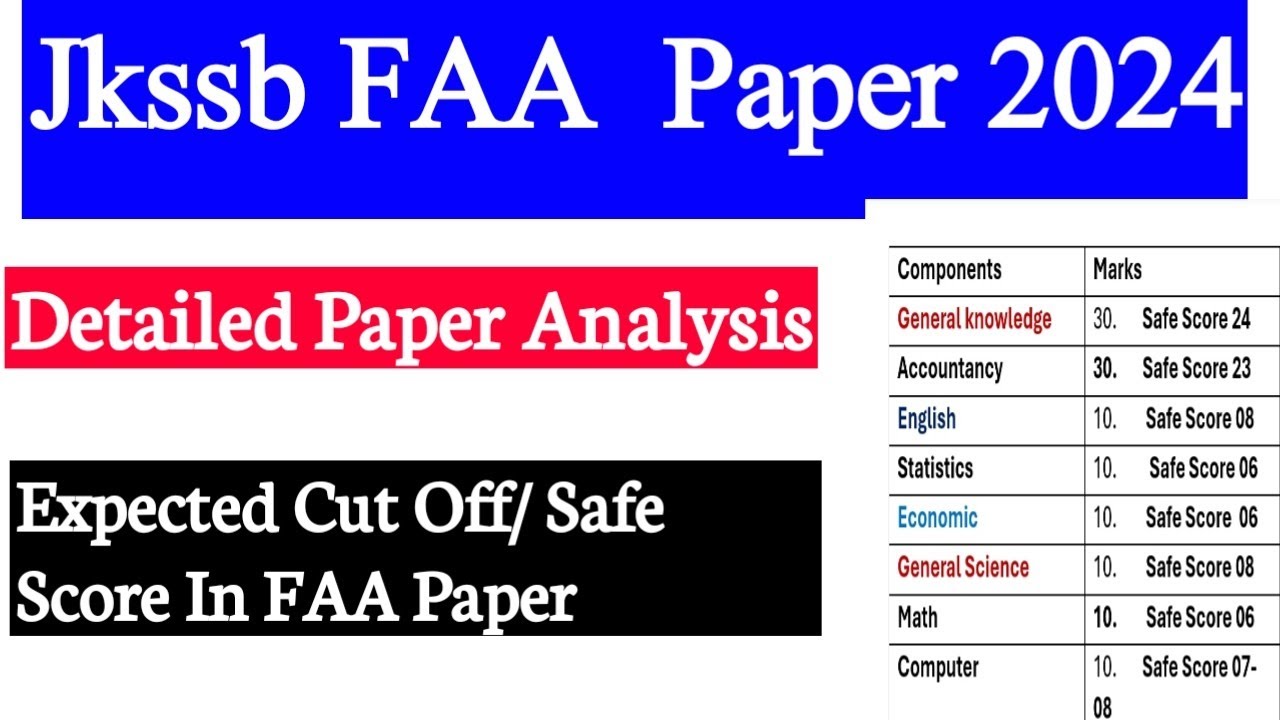 Jkssb FAA Paper Detailed Analysis || Safe Score / Expected Cut Off ...