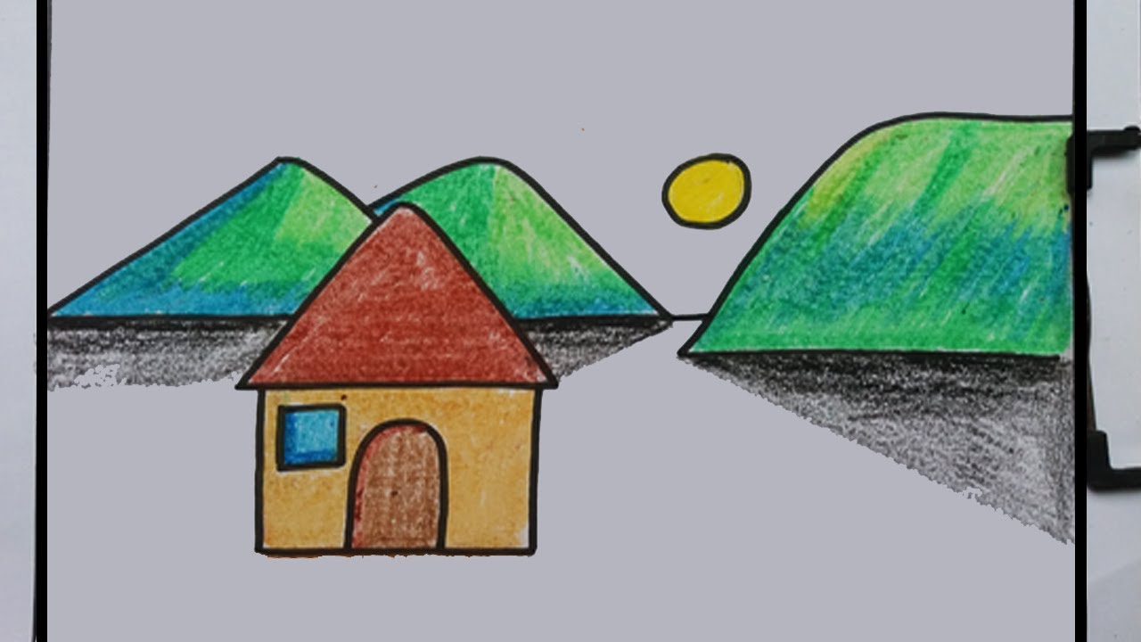 Easy landscape drawing for kids step by step| House and nature drawing ...