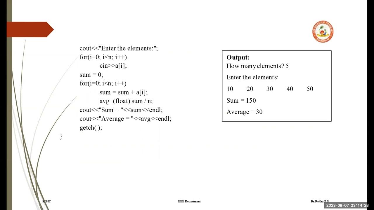 Program Examples on One dimensional Array #cprogramming - YouTube