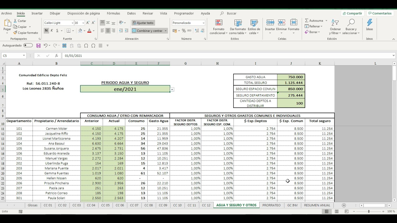 Planilla Gestion Gastos Comunes Condominios www.planillascontables.cl ...