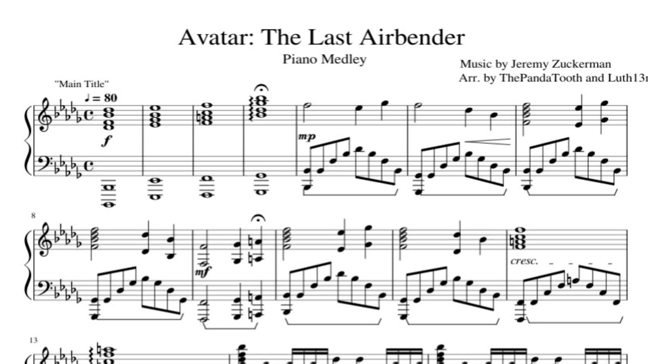 Avatar The Last Airbender Medley Piano Sheet Music - YouTube