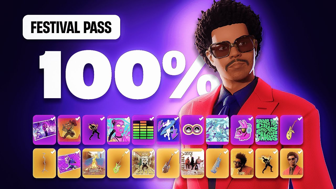 UNLOCKING THE WEEKND FORTNITE FESTIVAL PASS 🔥 ( 100% COMPLETED BATTLE ...