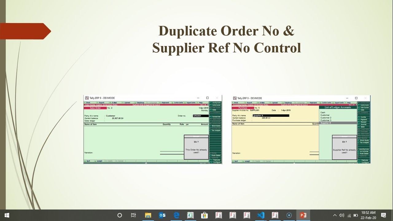 Tally TDL - Duplicate Order Number & Supplier Reference Number Control - YouTube
