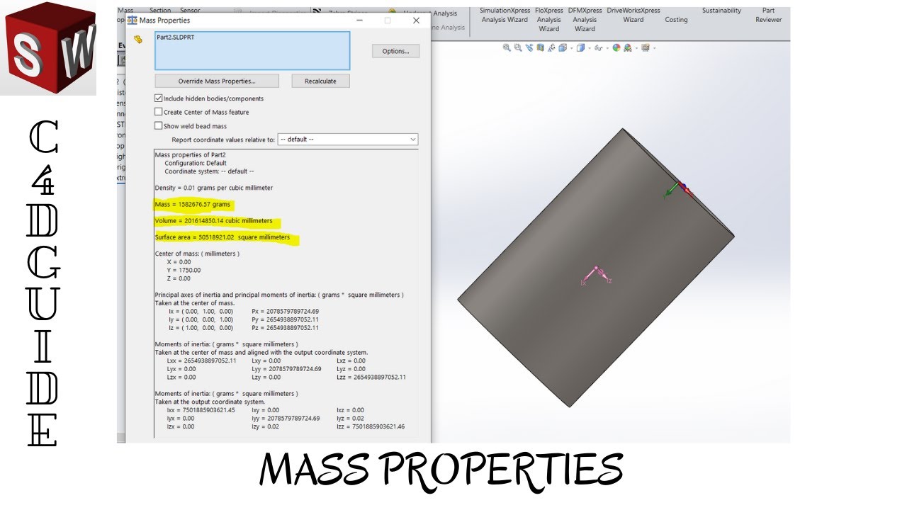 TUTORIAL SOLIDWORKS BAHASA INDONESIA - MASS PROPERTIES EVALUATE - YouTube