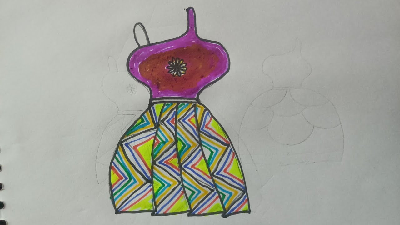 How to draw a girl Cute dress drawing and colouring - YouTube