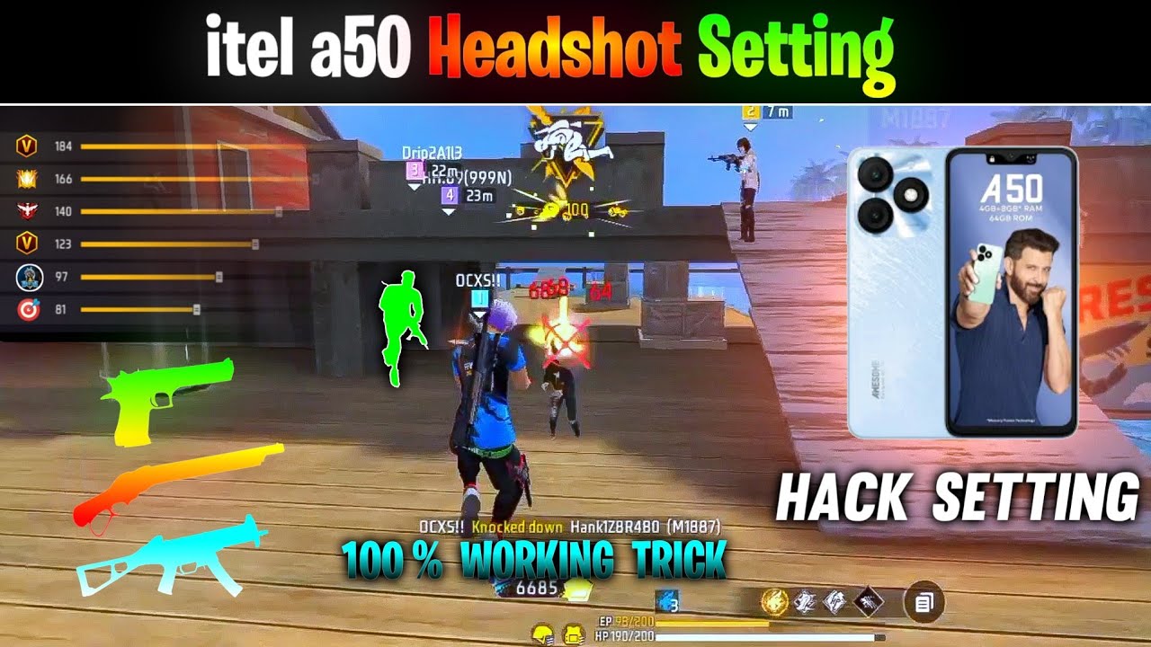 Free Fire Headshot Setting 2024 || itel a50 [ 200 ] Sensitivity Setting ...