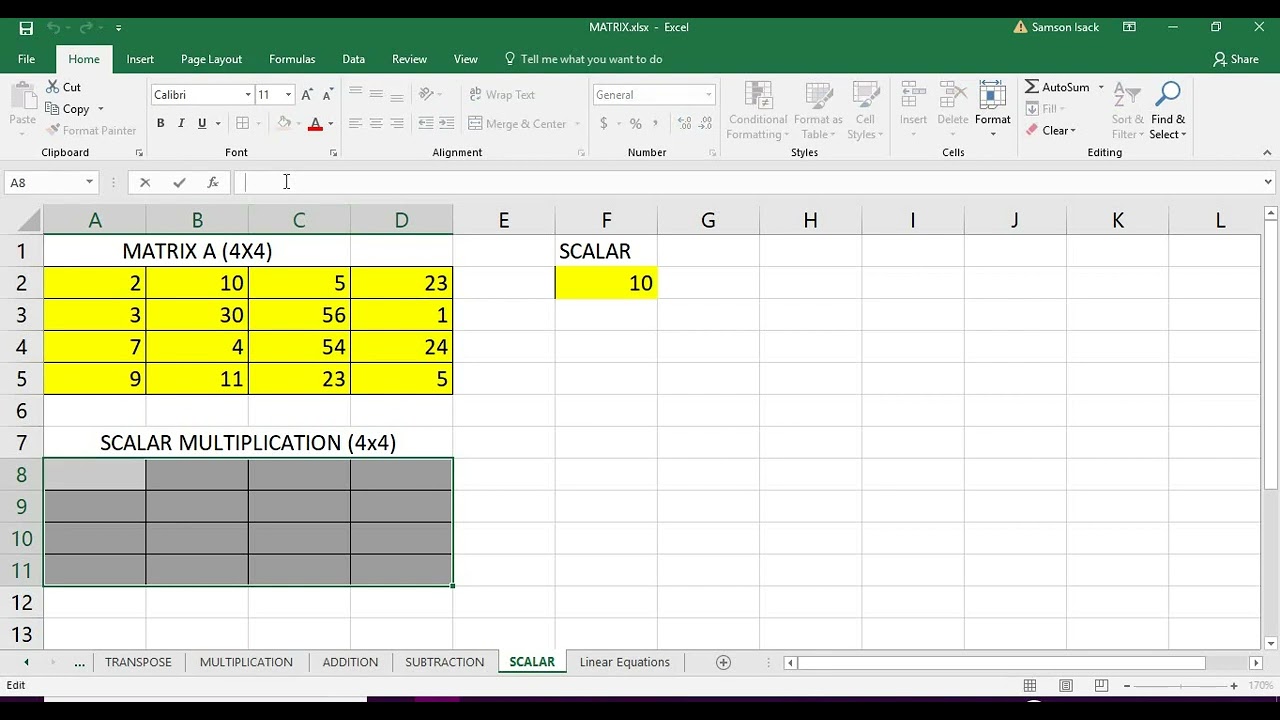 Excel Matrix How To Do Matrix Multiplication WITH SCALAR In Excel Excel Matrix How To Do Matrix Multiplication WITH SCALAR In Excel
