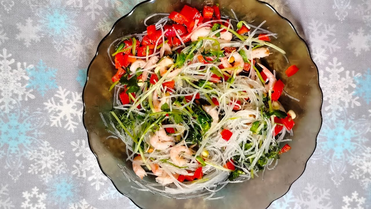 Salad with funchose and pepper - YouTube