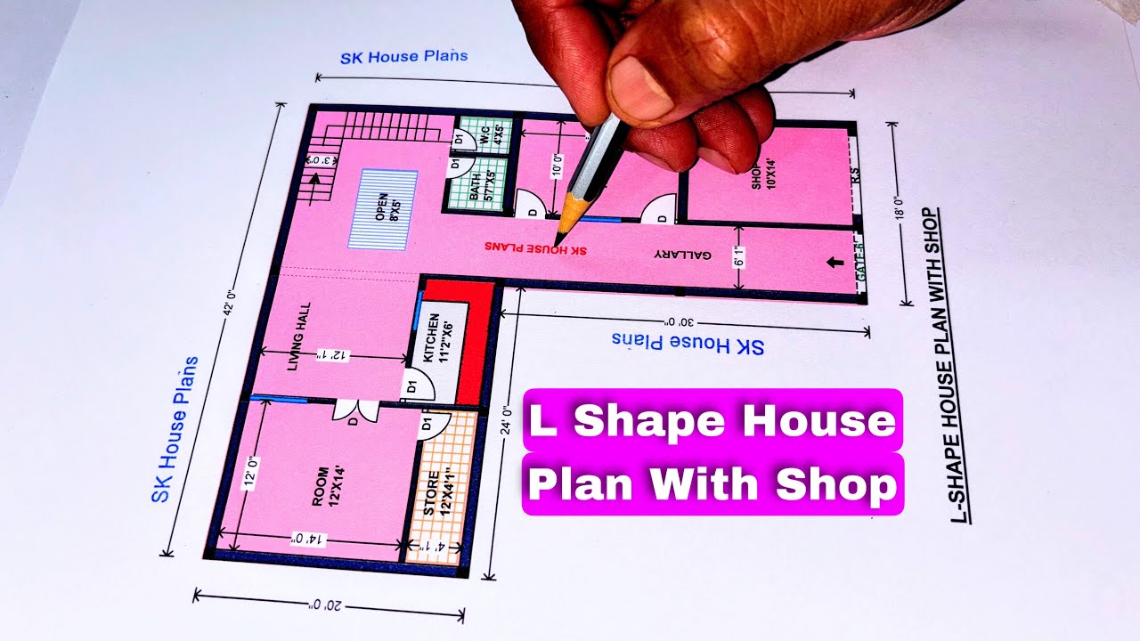 Ghar Bhi, Dukan Bhi | L Shape House Plan With Shop | 2 in 1 Design | SK ...