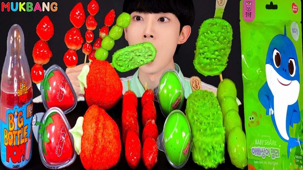 ASMR ICE CREAM RED GREEN PARTY 다양한 레드 그린 아이스크림 젤리 먹방 DESSERTS JELLY ...
