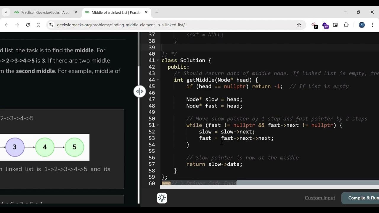 Middle of a Linked List || Practice GeeksforGeeks | POTD 12/09/24 - YouTube