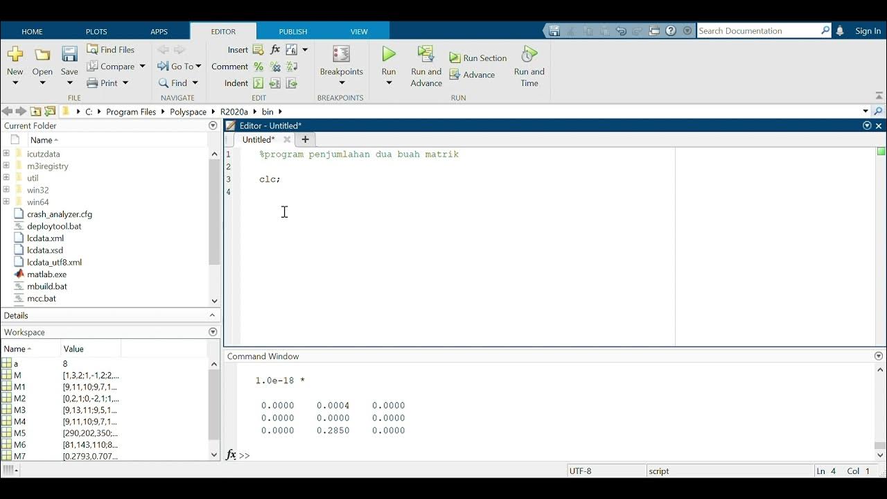 Operasi hitung matriks dengan menggunakan Matlab - YouTube