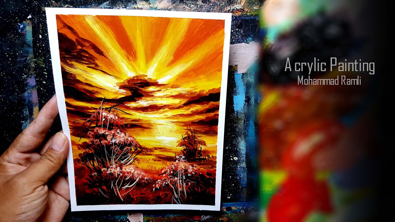 Cara Simpel Melukis Sunset || Acrylic Painting - YouTube