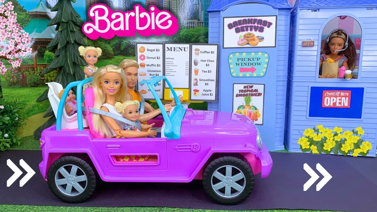 Barbie & Ken Doll Family Drive Thru Morning Routine - YouTube