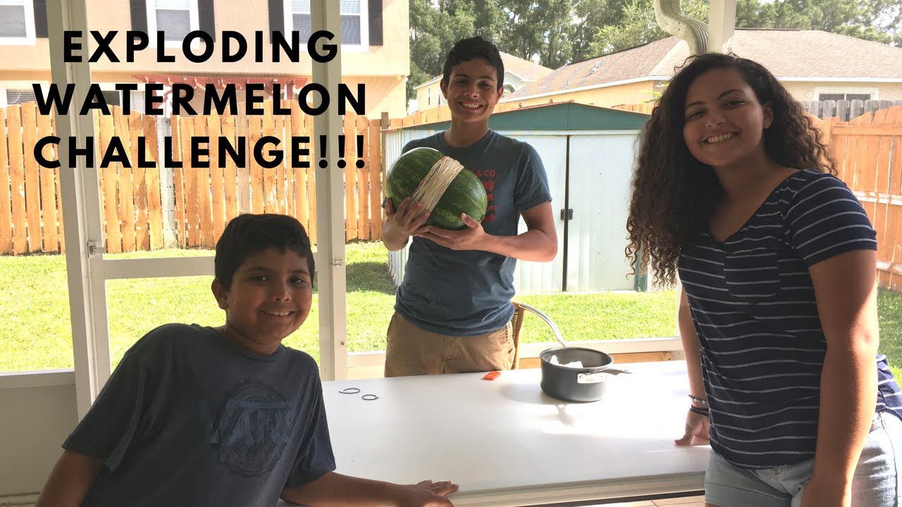 EXPLODING WATERMELON CHALLENGE.Stuck to roof! - YouTube