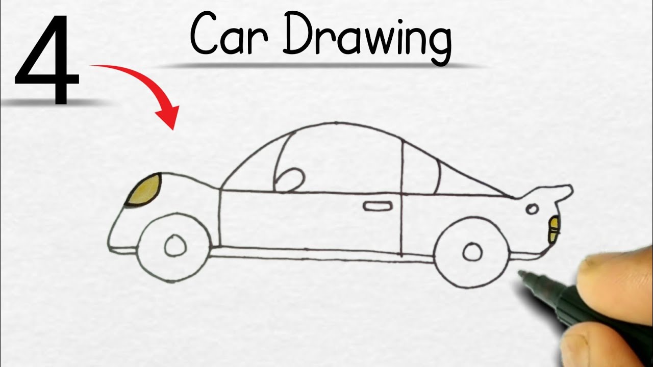 4 नंबरों के साथ आसानी से कार बनाना सीखें | easy car drawing | drawing ...