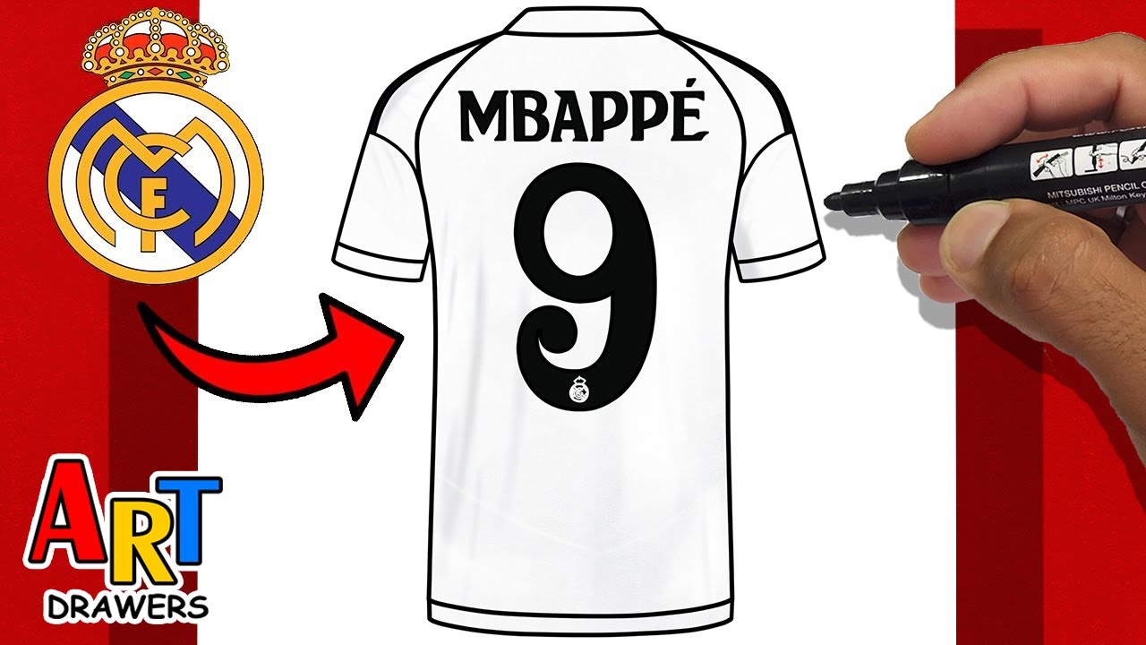 How To Draw MBAPPÉ - Real Madrid - Champions League UEFA⚽( Shirt 9 ...