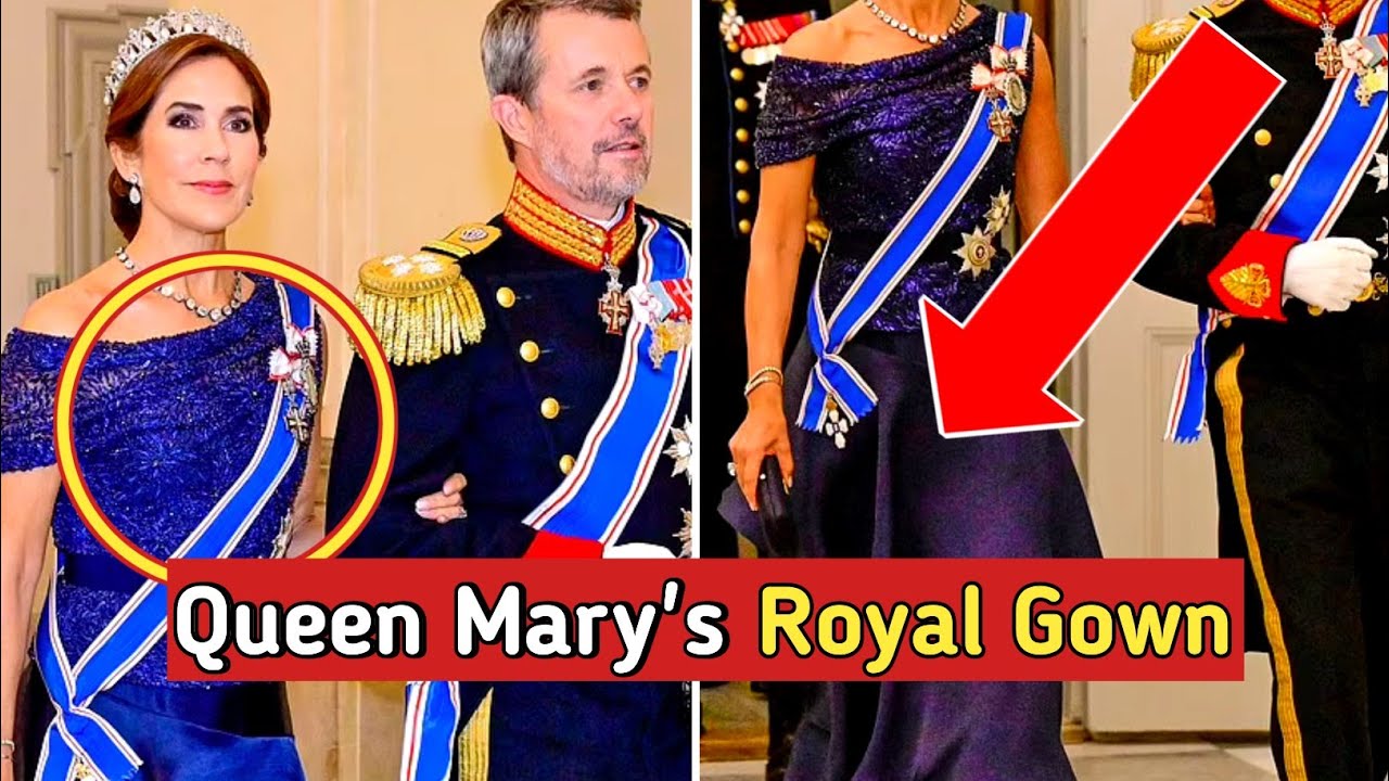 Queen Mary of Denmark wearing expensive royal navy blue gown - YouTube