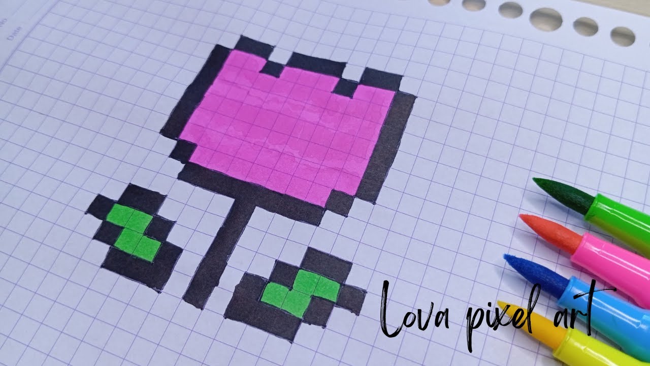 Handmade pixel art || tulip - cara menggambar pixel art bunga tulip # ...