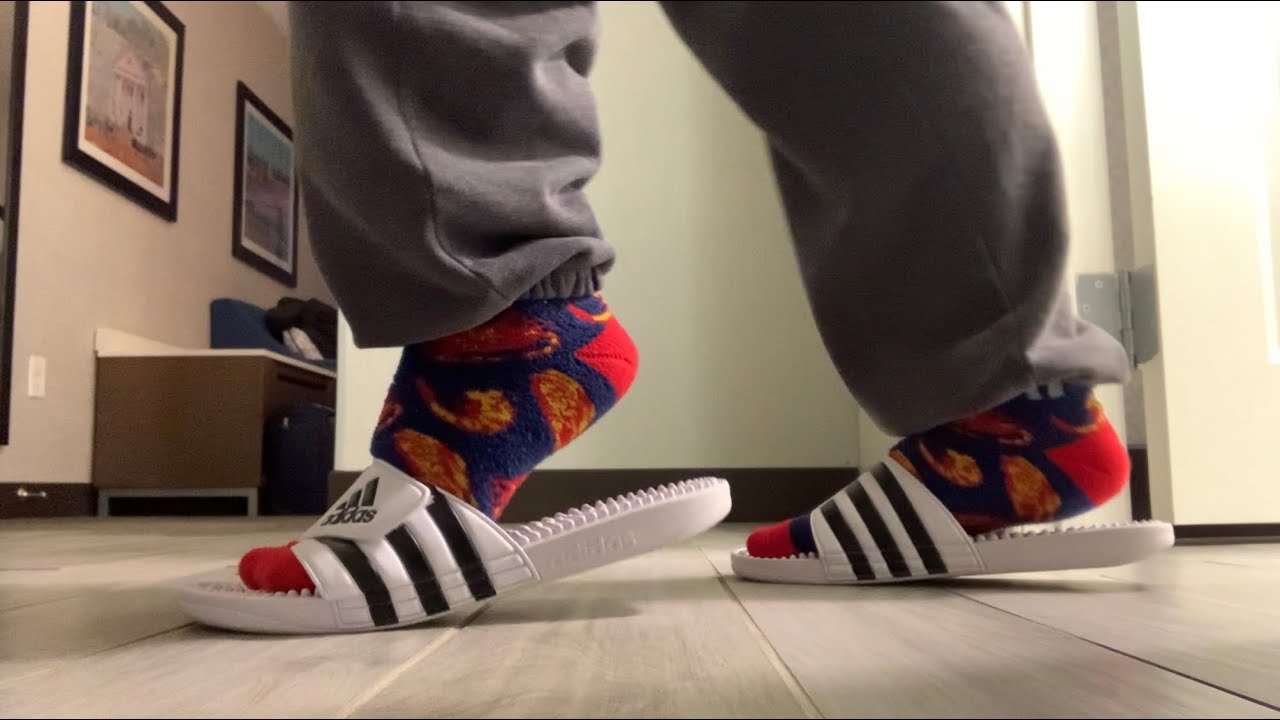 Socks & Slides: Black and White Adidas Adissage Slides - YouTube