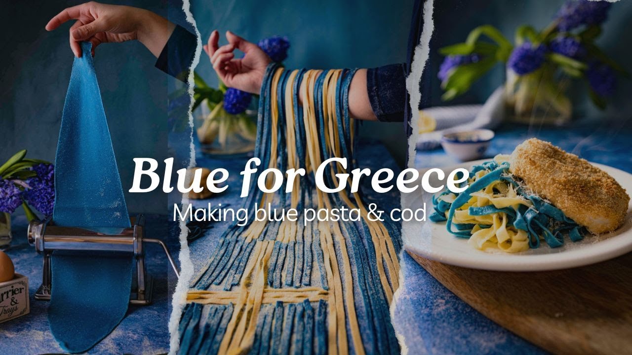 How I made the blue pasta for Greece & Lemon pasta sauce with cod - YouTube