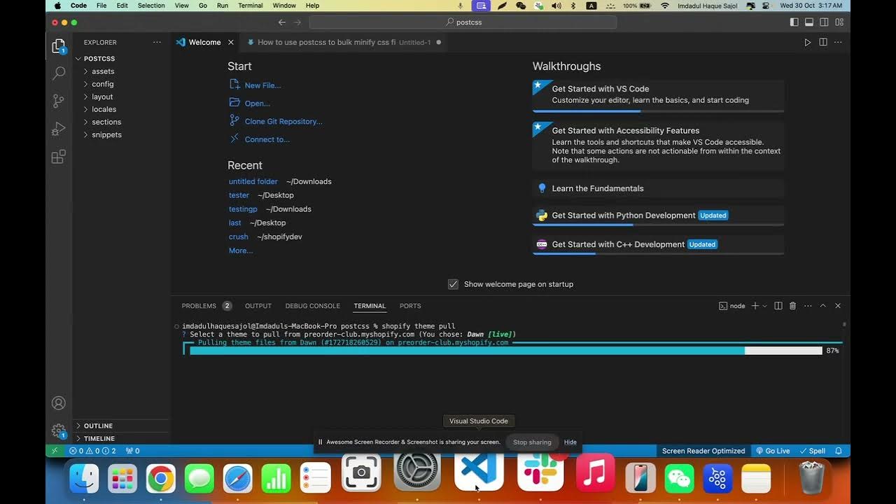 How to bulk minify css files using postcss in shopify - YouTube