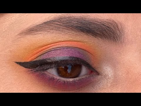 Rainbow eye makeup look | orange EyeMakeup Tutorial | purple cut crease eyeshadow tutorial ...