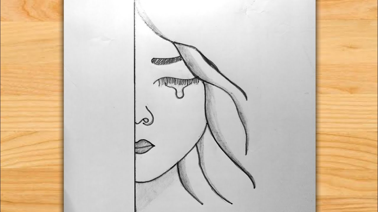 Sad Girl Drawing | Girl Half Face Drawing | Crying Girl Sketch - YouTube