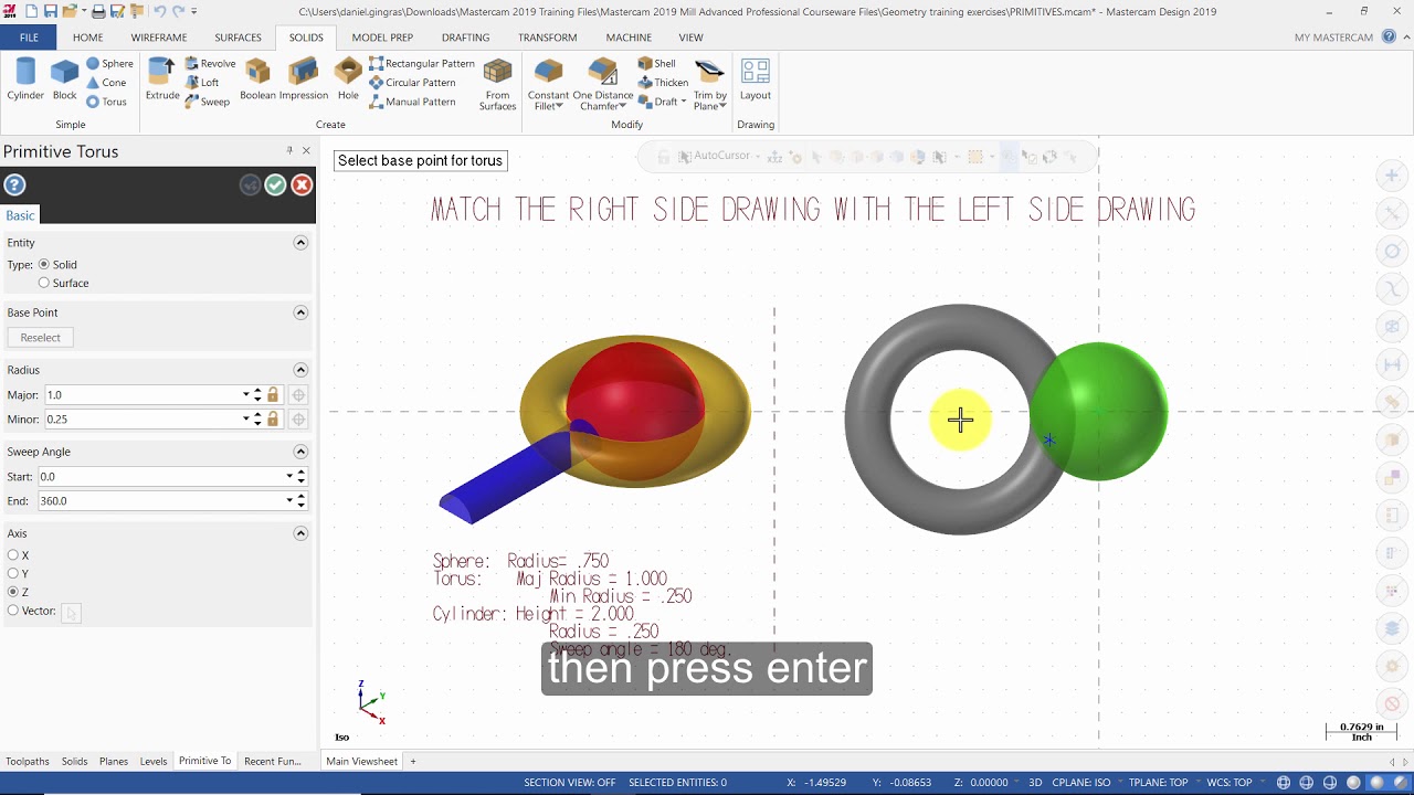 Mastercam 2019 Mill Advanced Exercises 14 - Primitives - YouTube