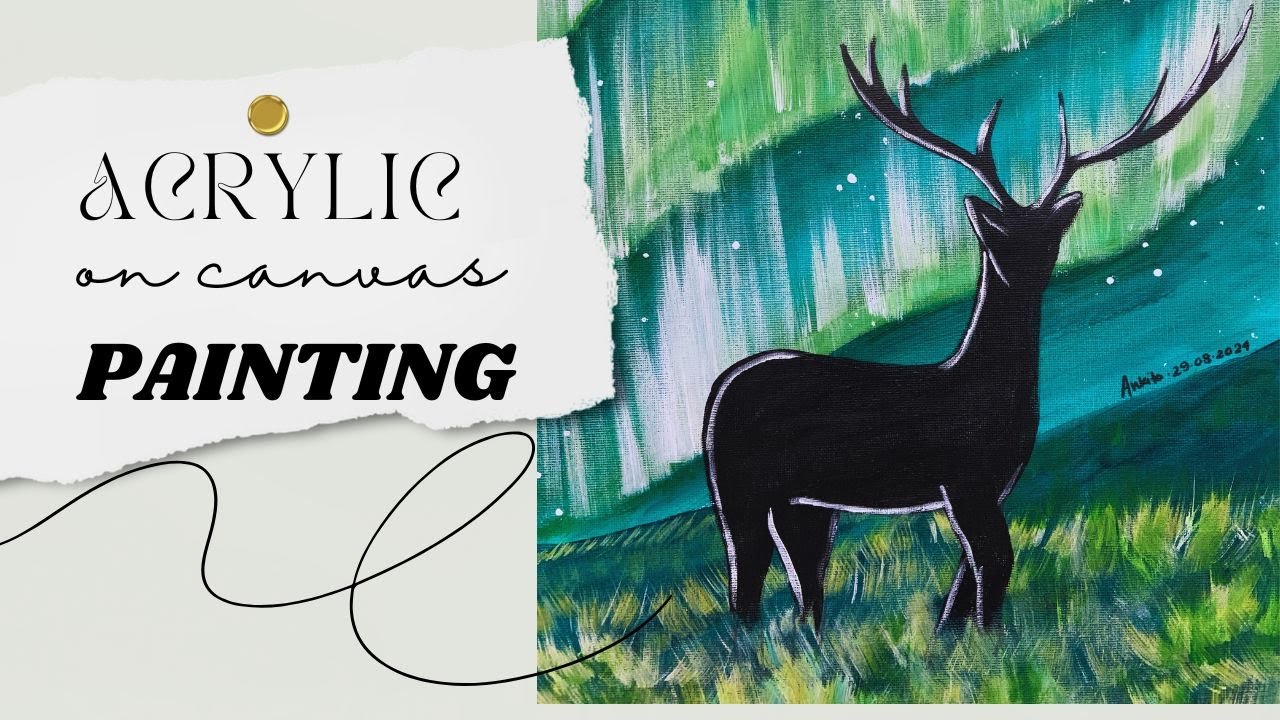 Paint With Me a Reindeer & Northern Lights | Easy Acrylic Painting ...