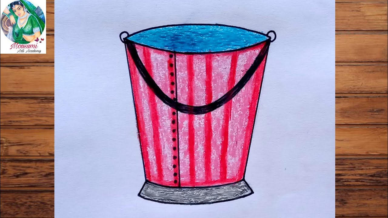 how to draw a water bucket //easy step by step //oil pastel drawing ...