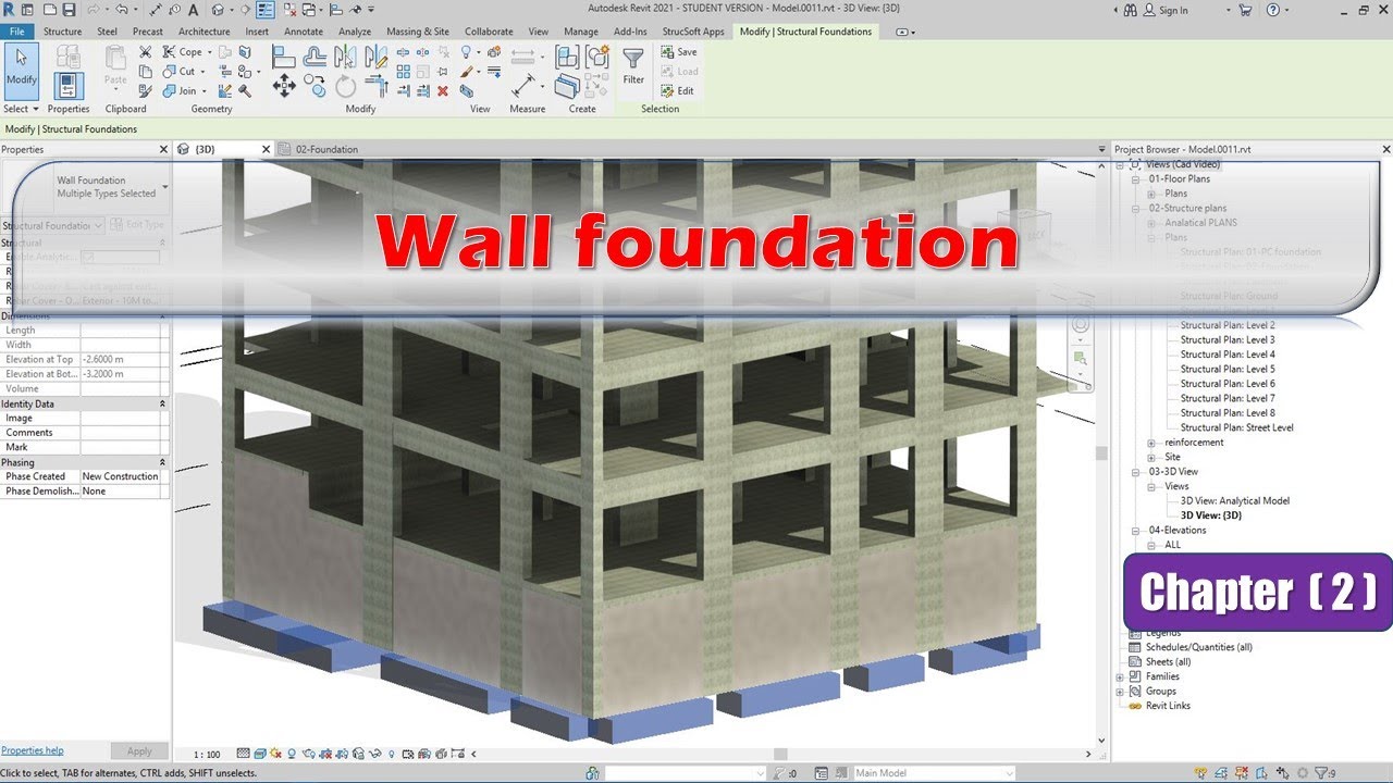 Chapter 2 (draw elements) - 24 wall foundation - YouTube